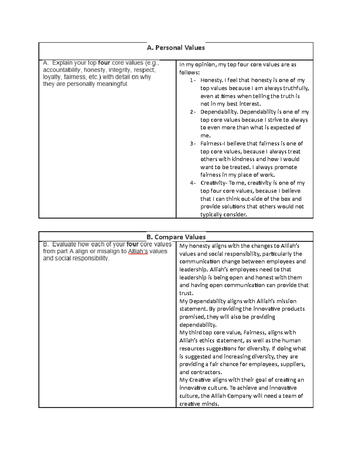 D082 Task 2 WGU - Personal Core Values and Company Alignment Analysis - Studocu