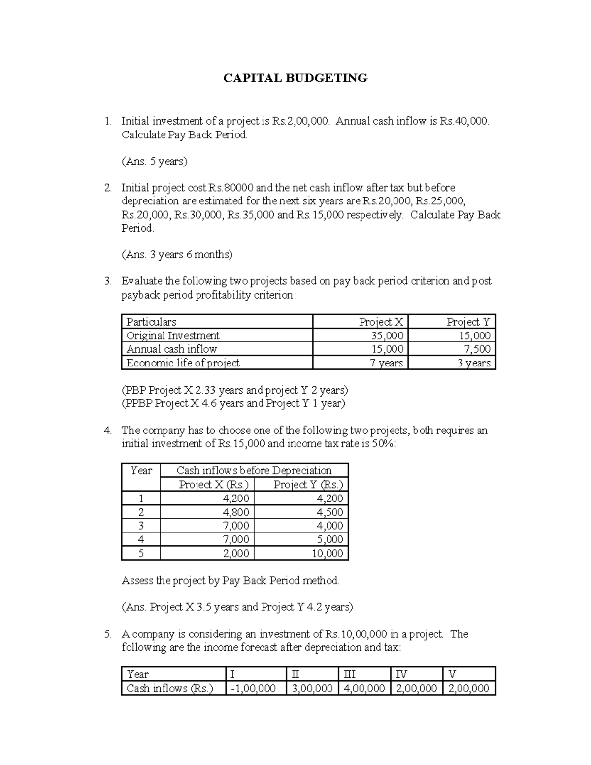 Capital Budgeting Concepts & Solutions - Key Problems and Answers - Studocu