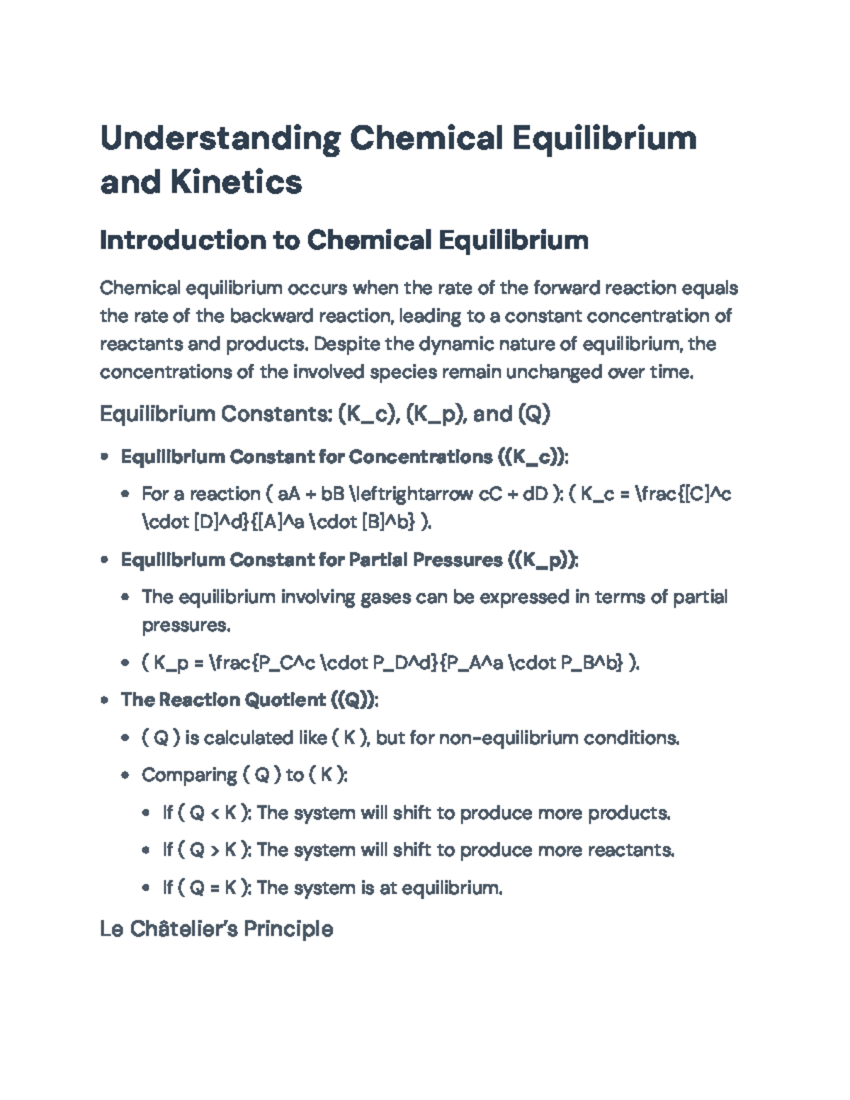 Chemical Equilibrium and Kinetics: Concepts and Applications ...