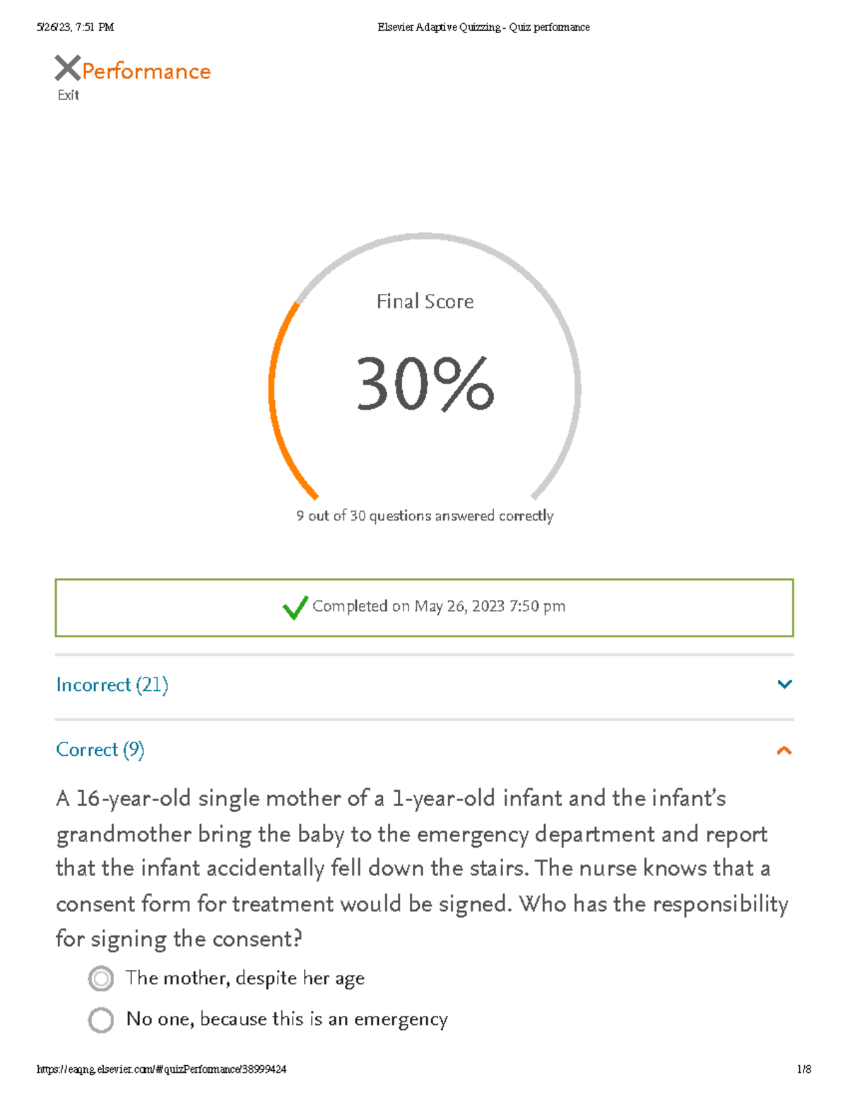 Adaptive Quizzing - Quiz Performance Insights & Analysis (NUR 101) - Studocu