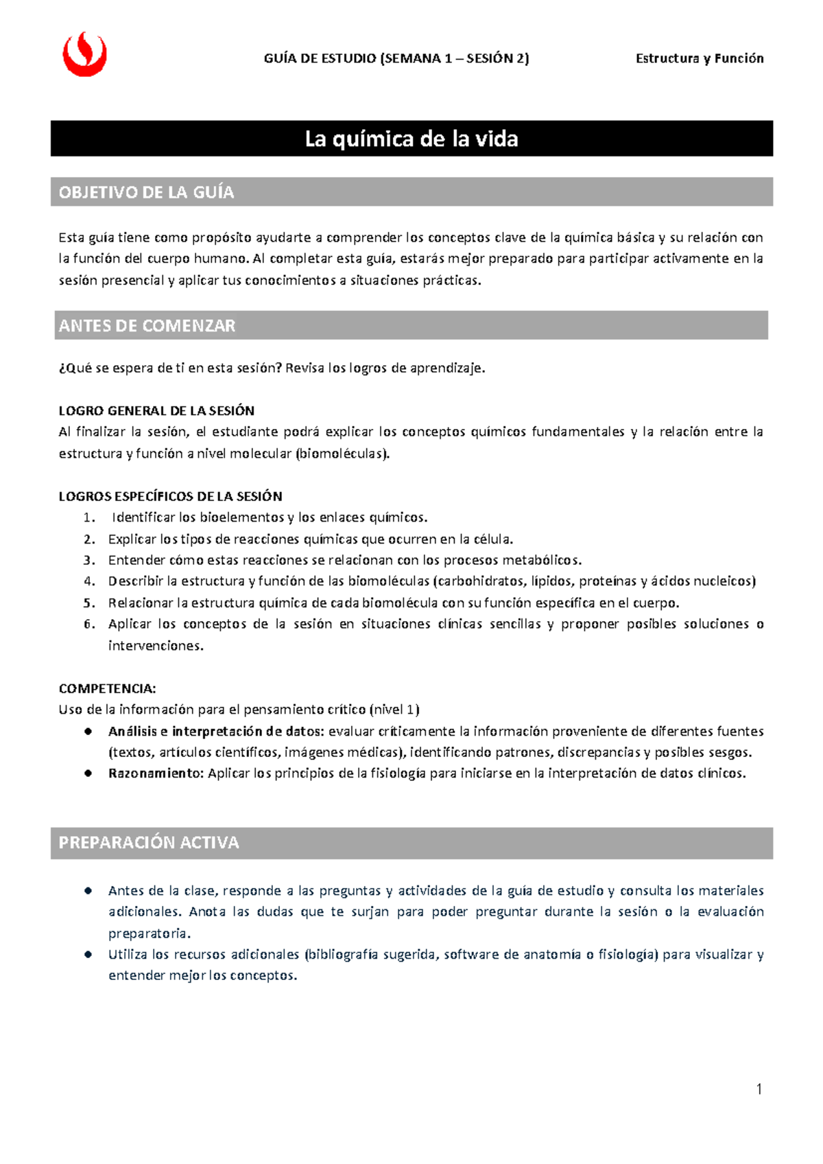 GUÍA DE ESTUDIO S2 (SEMANA 1 SESIÓN 2) Química de la Vida y ...