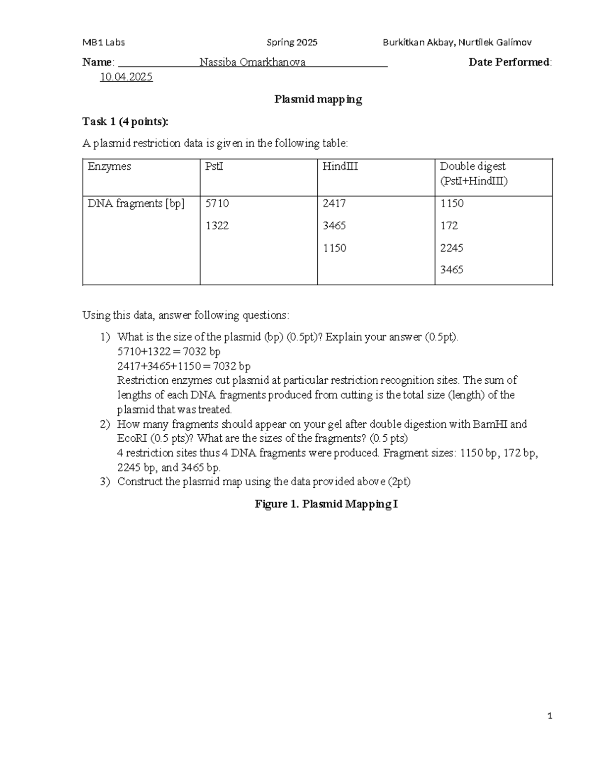 MB1 Plasmid Mapping Lab Report - Spring 2025 - Studocu