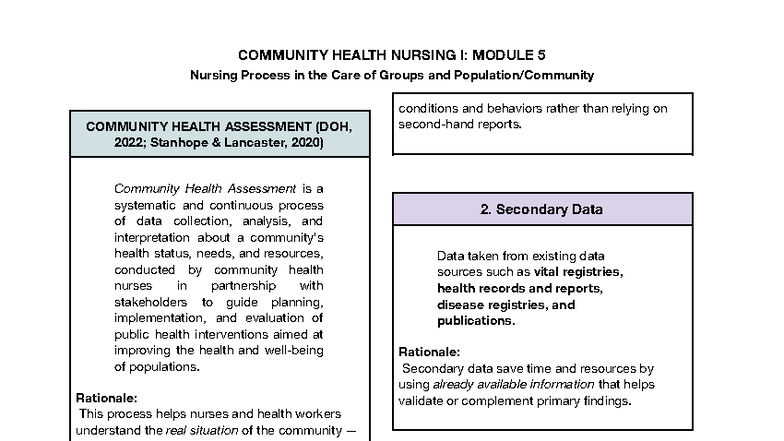 COMMUNITY HEALTH NURSING I: MODULE 5 Midterm Study on Health Assessment ...
