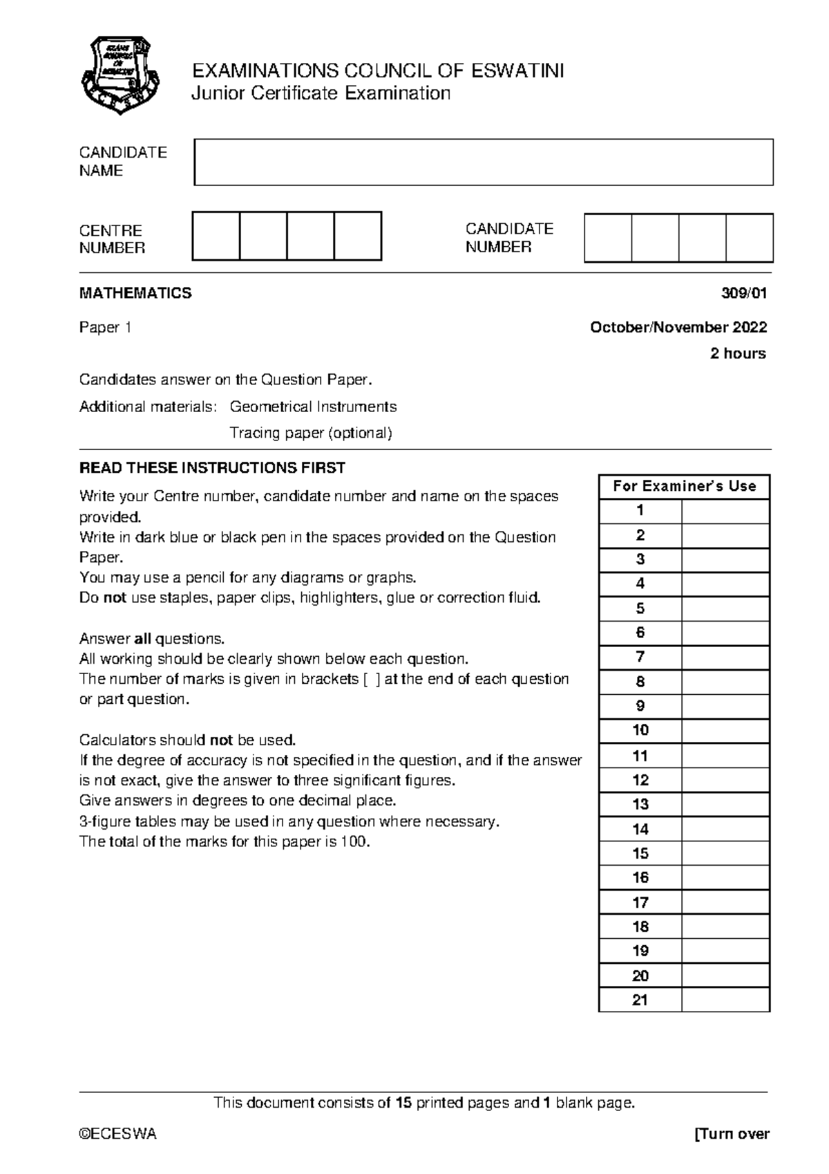 JC Mathematics 2022 Final Exam Question Paper 1 - Studocu