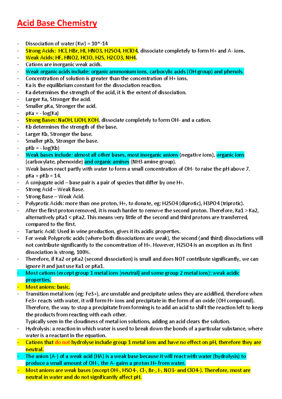 ACID BASE CHEMISTRY - Key Concepts, Buffers & Titrations Guide - Studocu