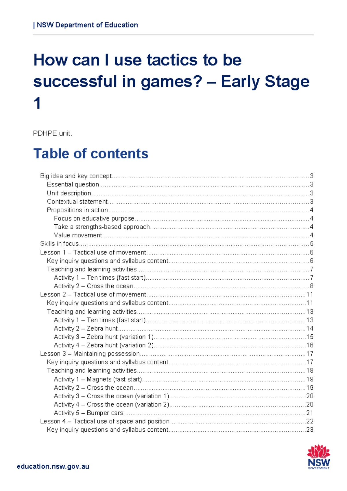 Tactics for Success in Games: Early Stage 1 PDHPE Insights - Studocu