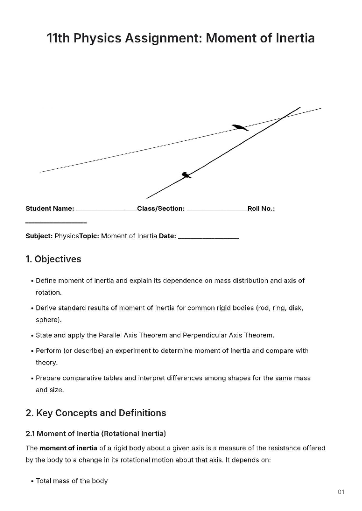 11th Physics Assignment: Understanding Moment of Inertia Concepts - Studocu