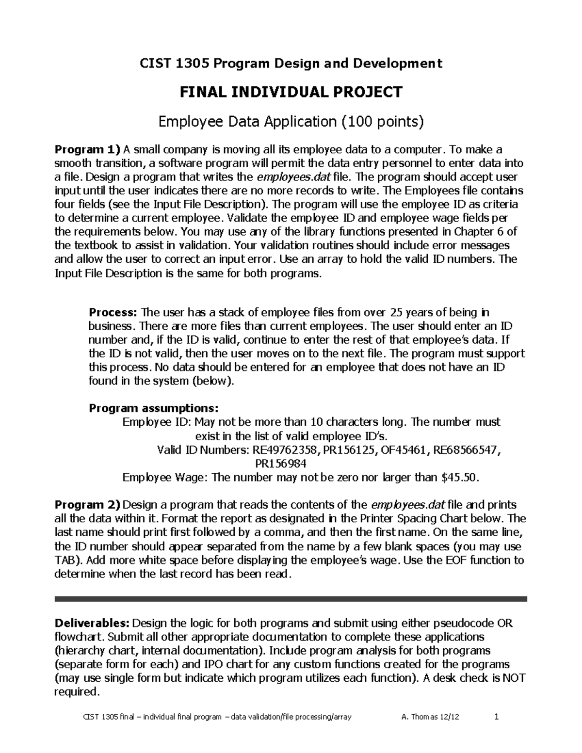 CIST 1305 Final Project: Employee Data Application Design & Development ...