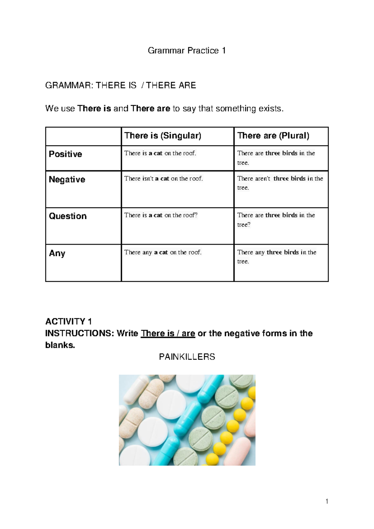 grammar practice 1 - 4 - Grammar Practice 1 GRAMMAR: THERE IS / THERE ...
