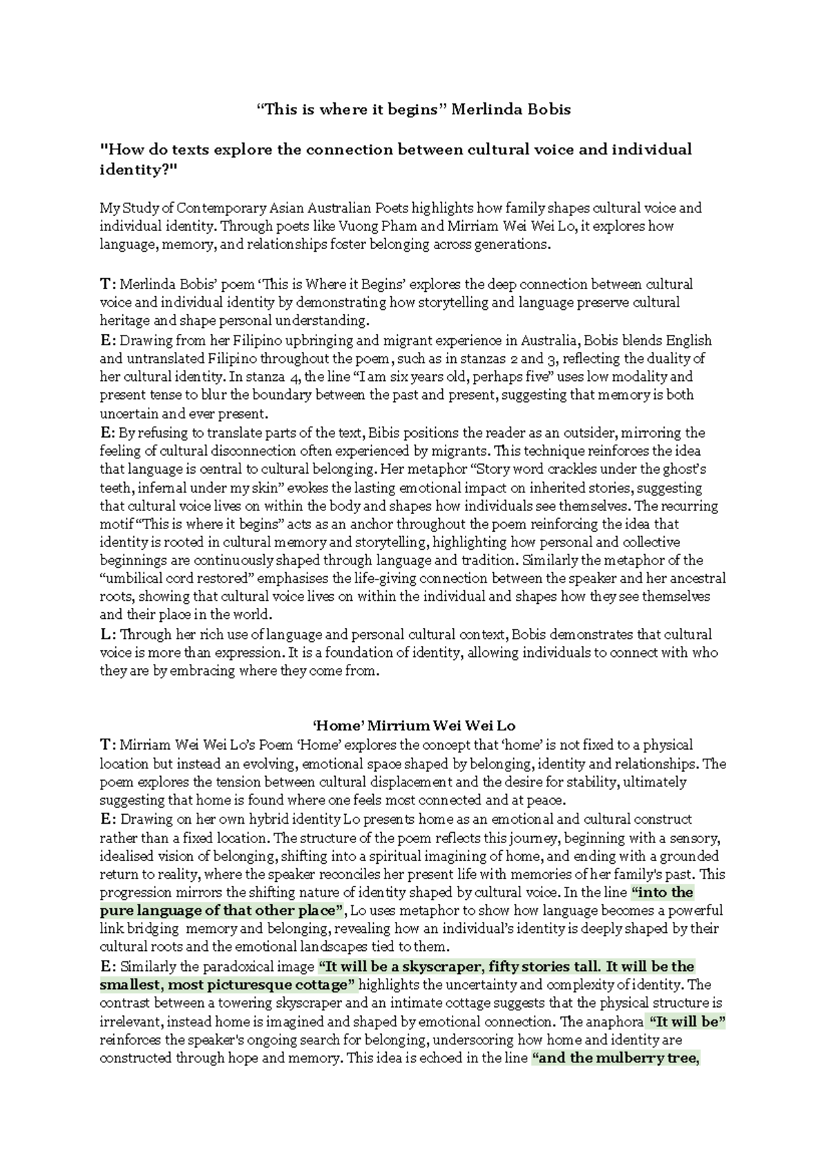 Module A: Poetry Analysis on Cultural Voice and Identity - Studocu