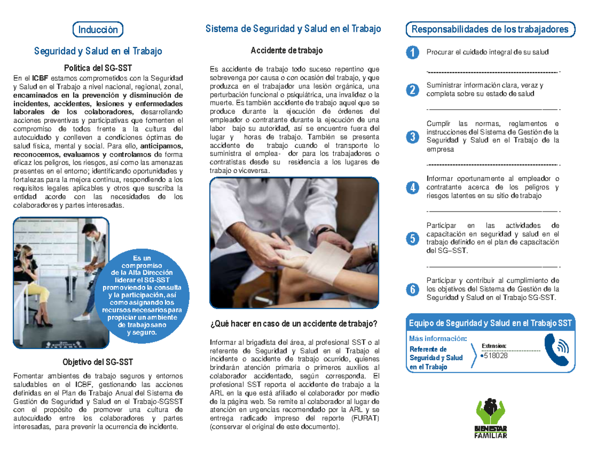 Plegable Induccion-SST - Inducción Sistema de Seguridad y Salud en el Trabajo En el ICBF estamos ...