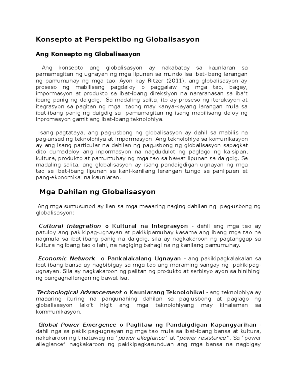 Globalisasyon: Konsepto, Epekto at Mga Hamon - Mark John A. Ayuso - Studocu