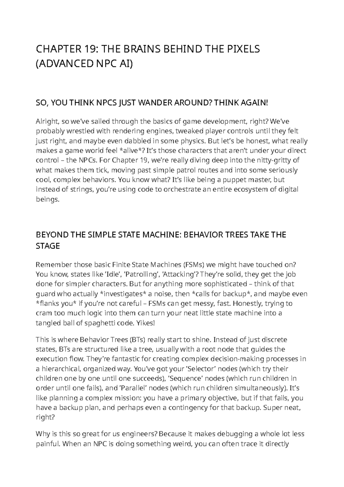 CHAPTER 19 REVIEW: ADVANCED NPC AI IN GAME DEV (GDEV 101) - Studocu