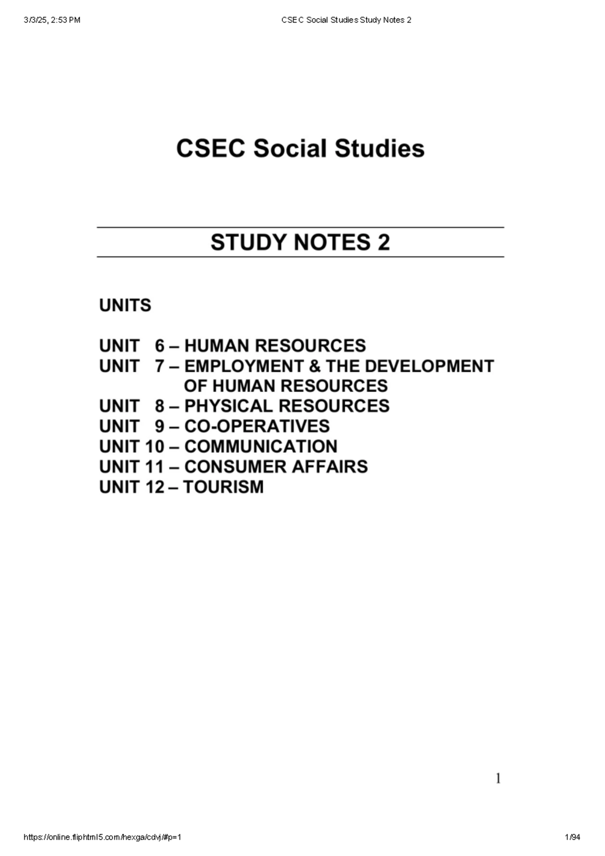 CSEC Social Studies Study Notes 2: Comprehensive Review - Studocu