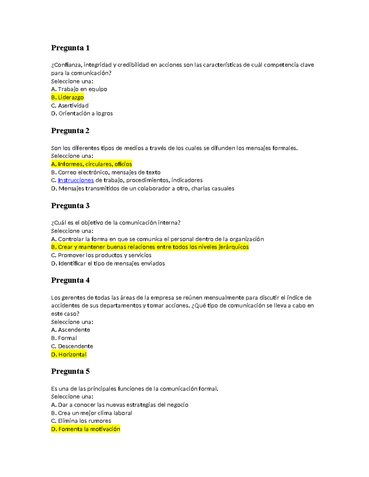 Evaluación U4 - Respuestas del Quiz de Comunicación Efectiva - Studocu