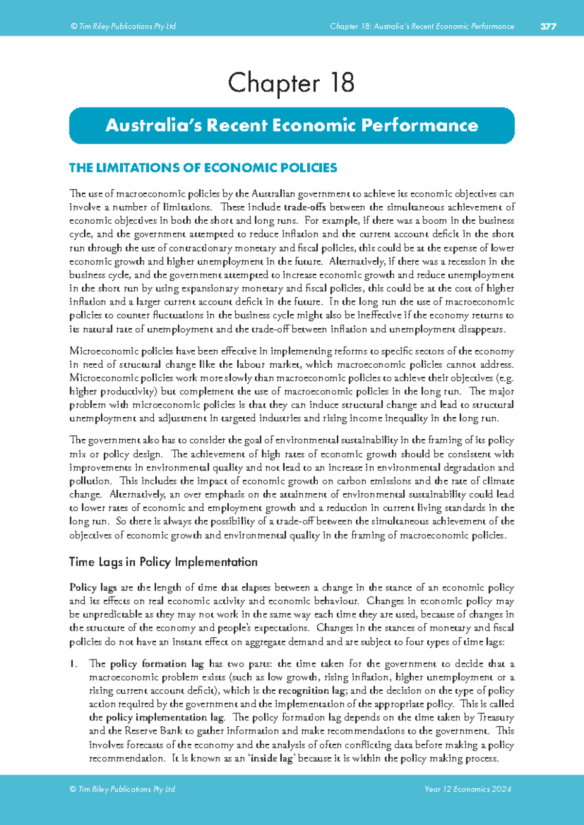 Year 12 Economics 2024: Chapter 18 - Recent Economic Performance ...