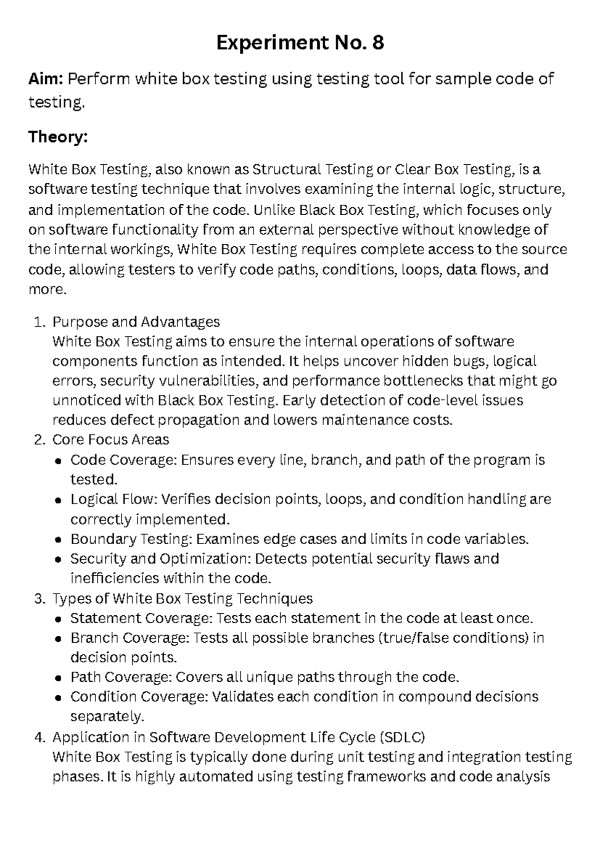 Experiment No. 8 - White Box Testing in Construction Management System ...