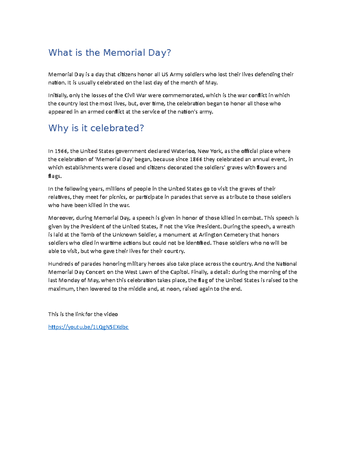 What is the Memorial Day - What is the Memorial Day? Memorial Day is a ...