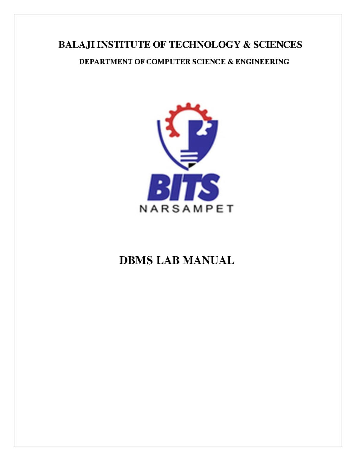 DBMS Lab Manual for B. Tech CSE II Sem 2023-24 - Studocu