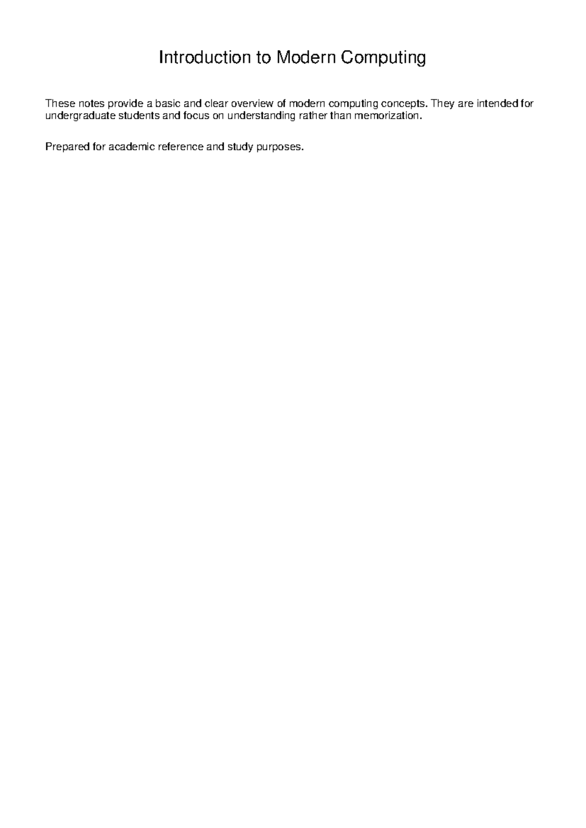 Introduction to Modern Computing: Overview Notes for Undergrads - Studocu
