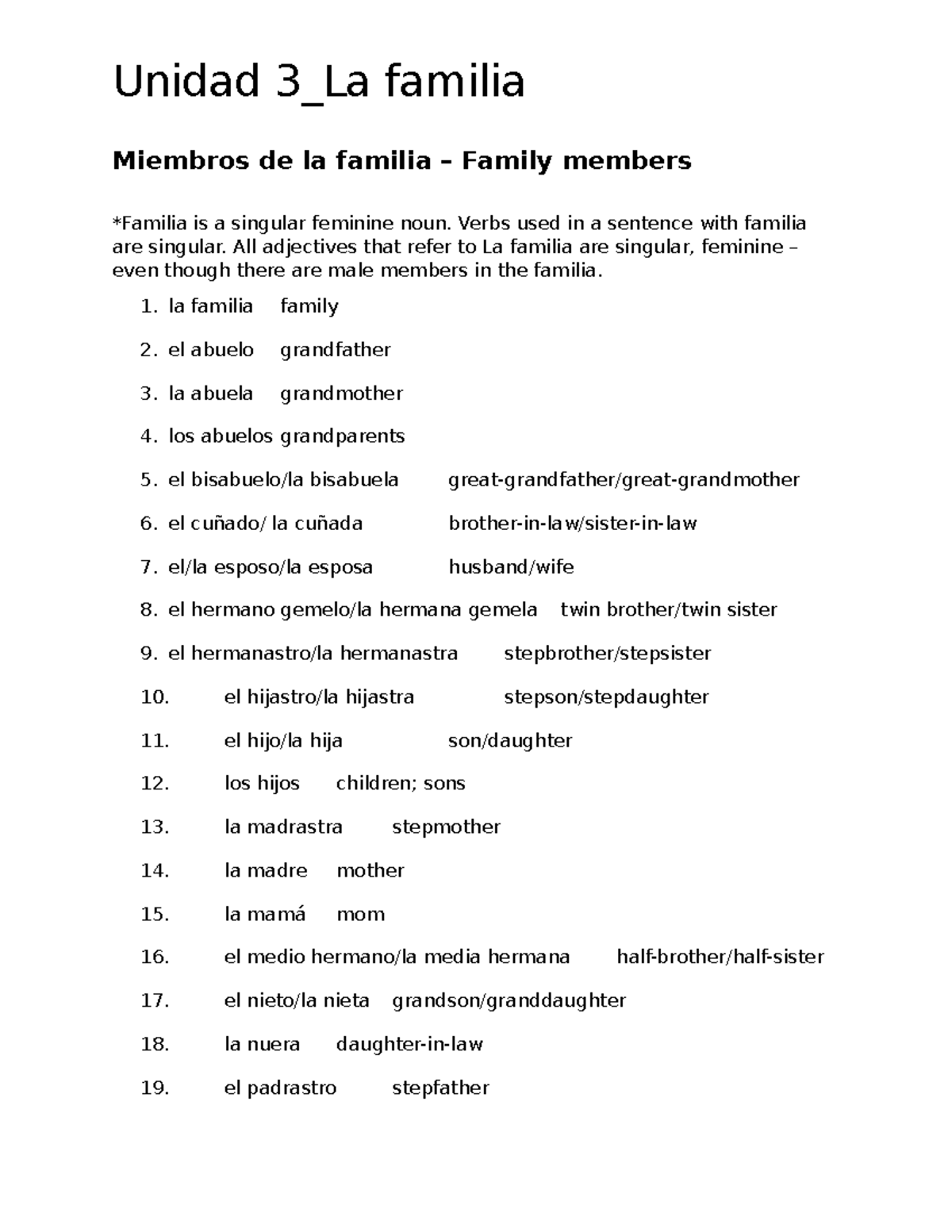 Unidad 3: Miembros de la Familia y sus Adjetivos - Studocu