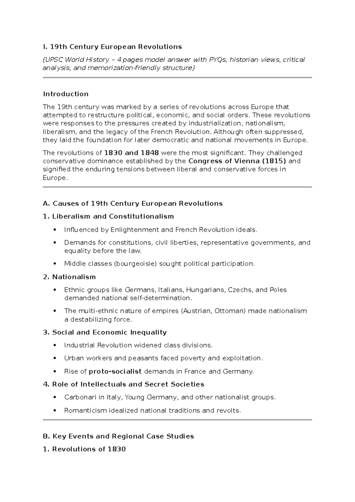 19th Century European Revolutions: UPSC World History Model Answer ...