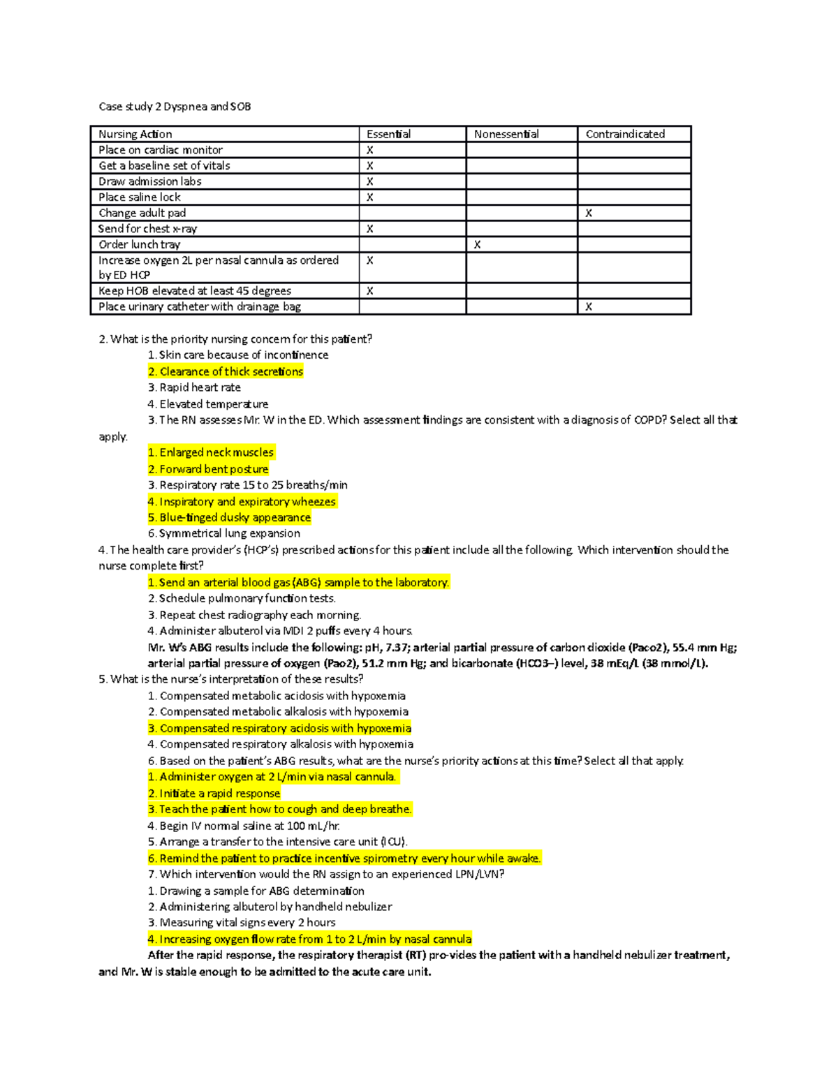 Case Study 2: Management of Dyspnea and SOB in COPD Patients - Studocu