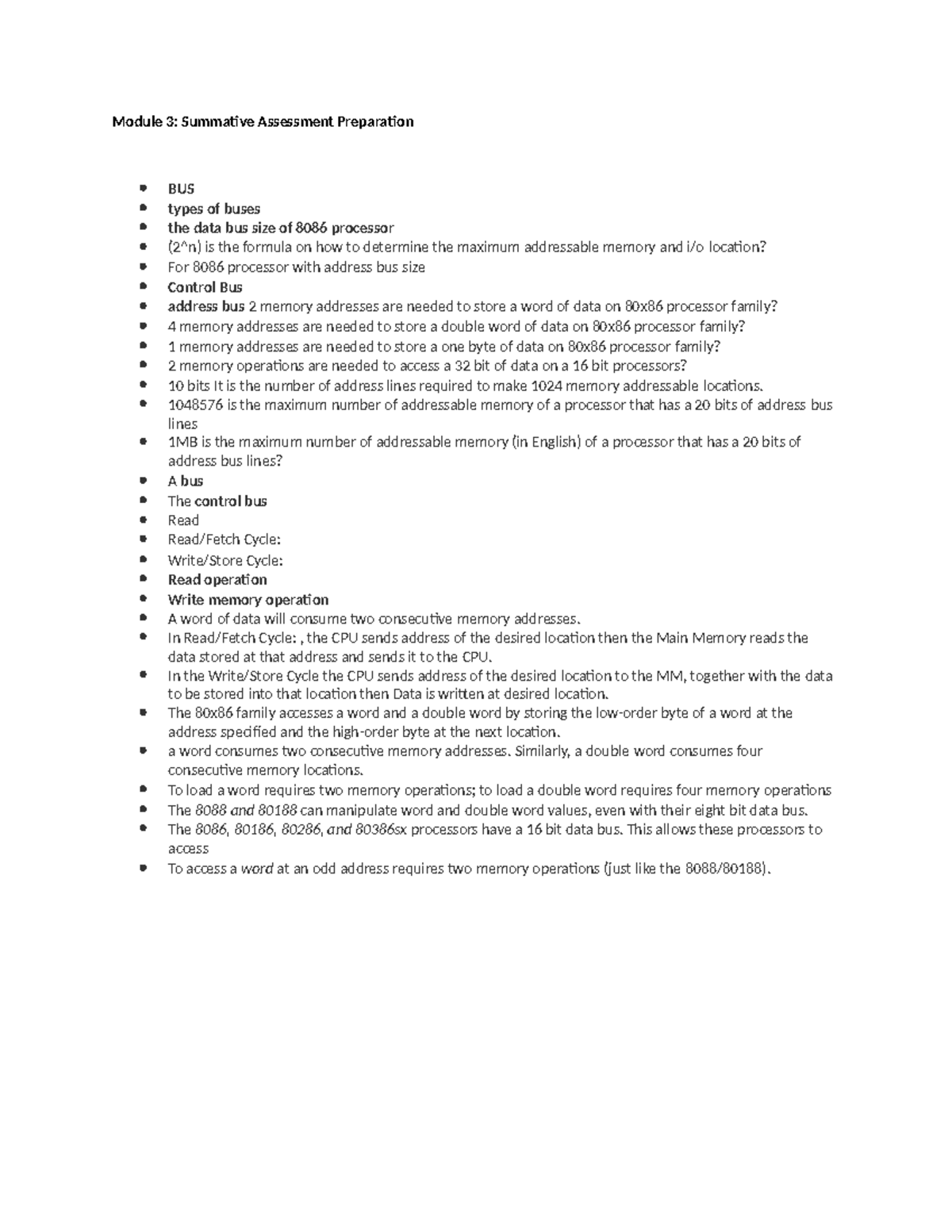 M3 Guide The Bus And Memory Input And Output Subsystem Converted Module 3 Summative