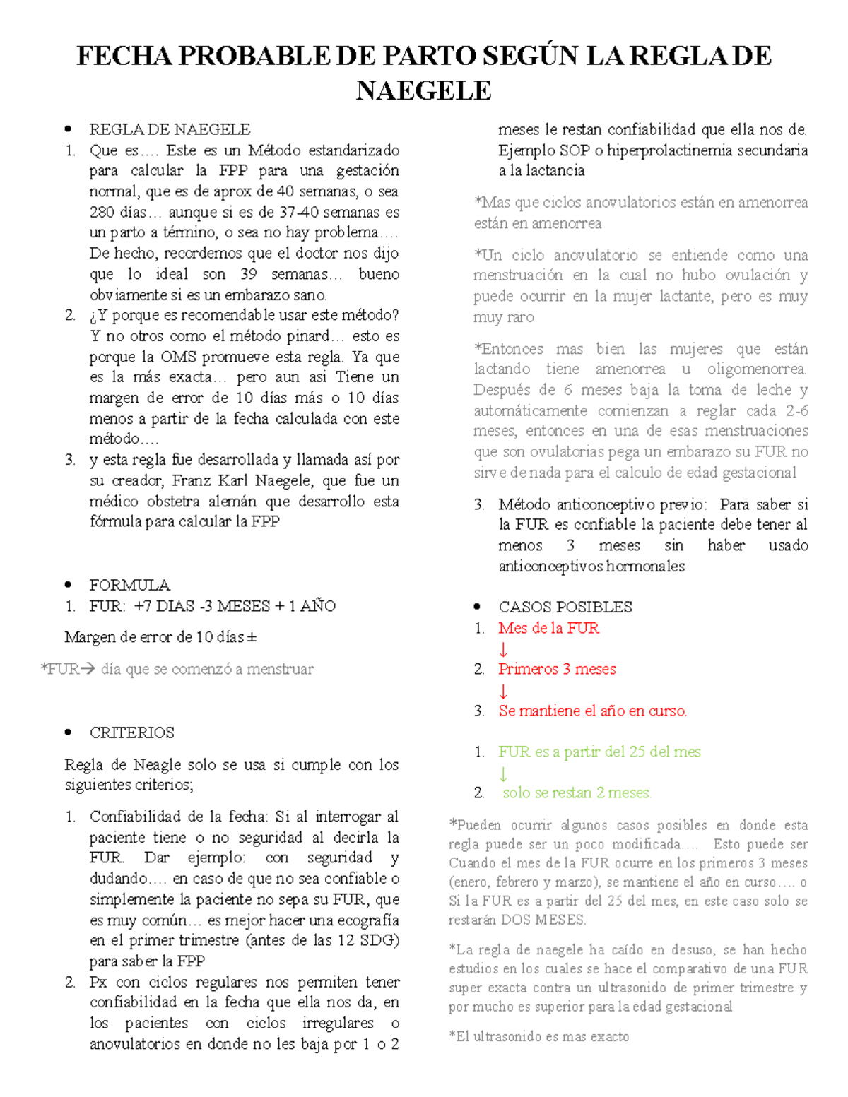 Cálculo de la Fecha Probable de Parto: Regla de Naegele - DR. DLT - Studocu