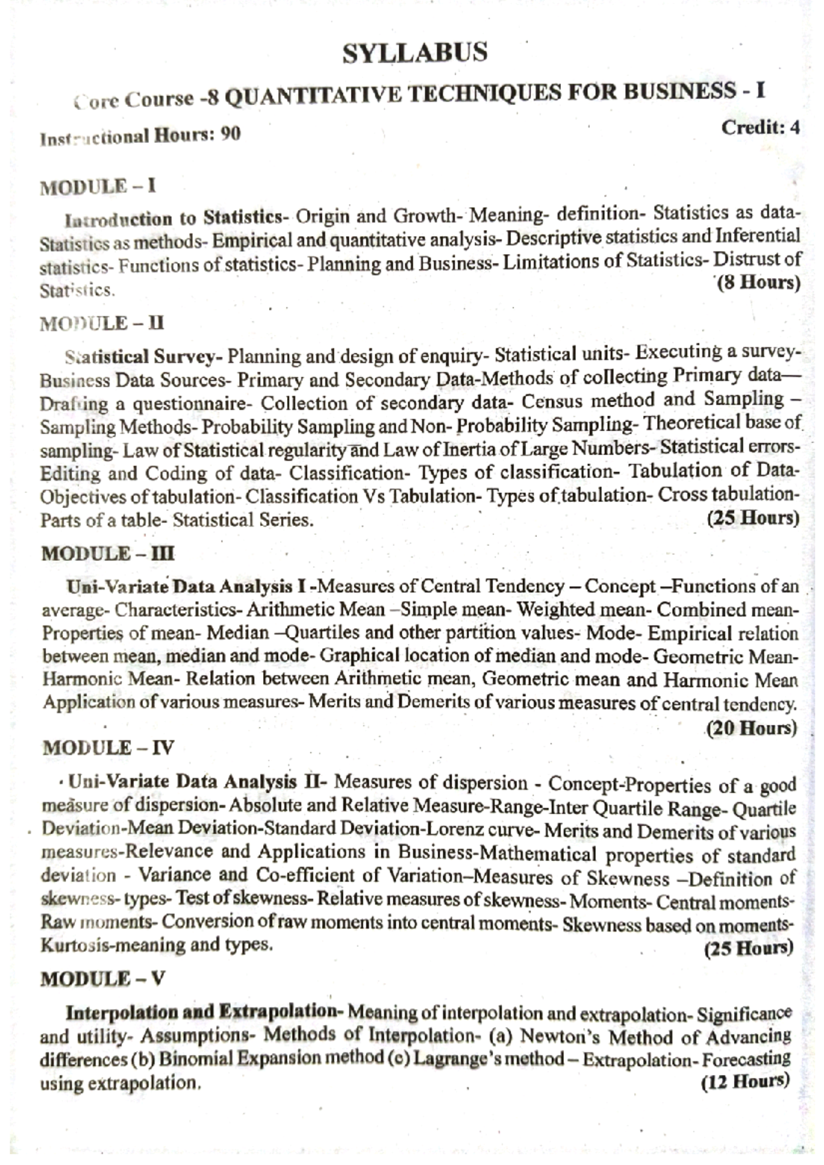 QT 101 Syllabus: Core Quantitative Techniques for Business I - Studocu
