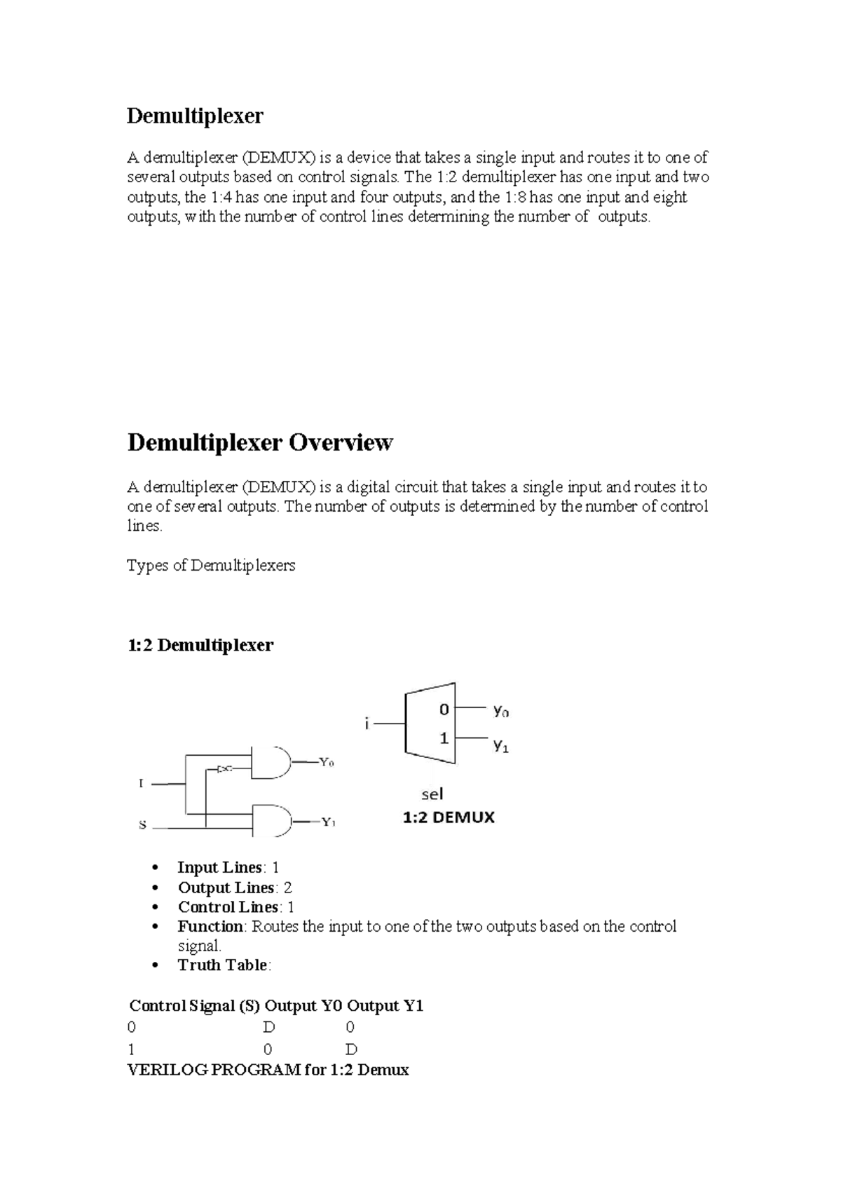 Demultiplexer Overview and Verilog Implementation - DDCO Lab - Studocu