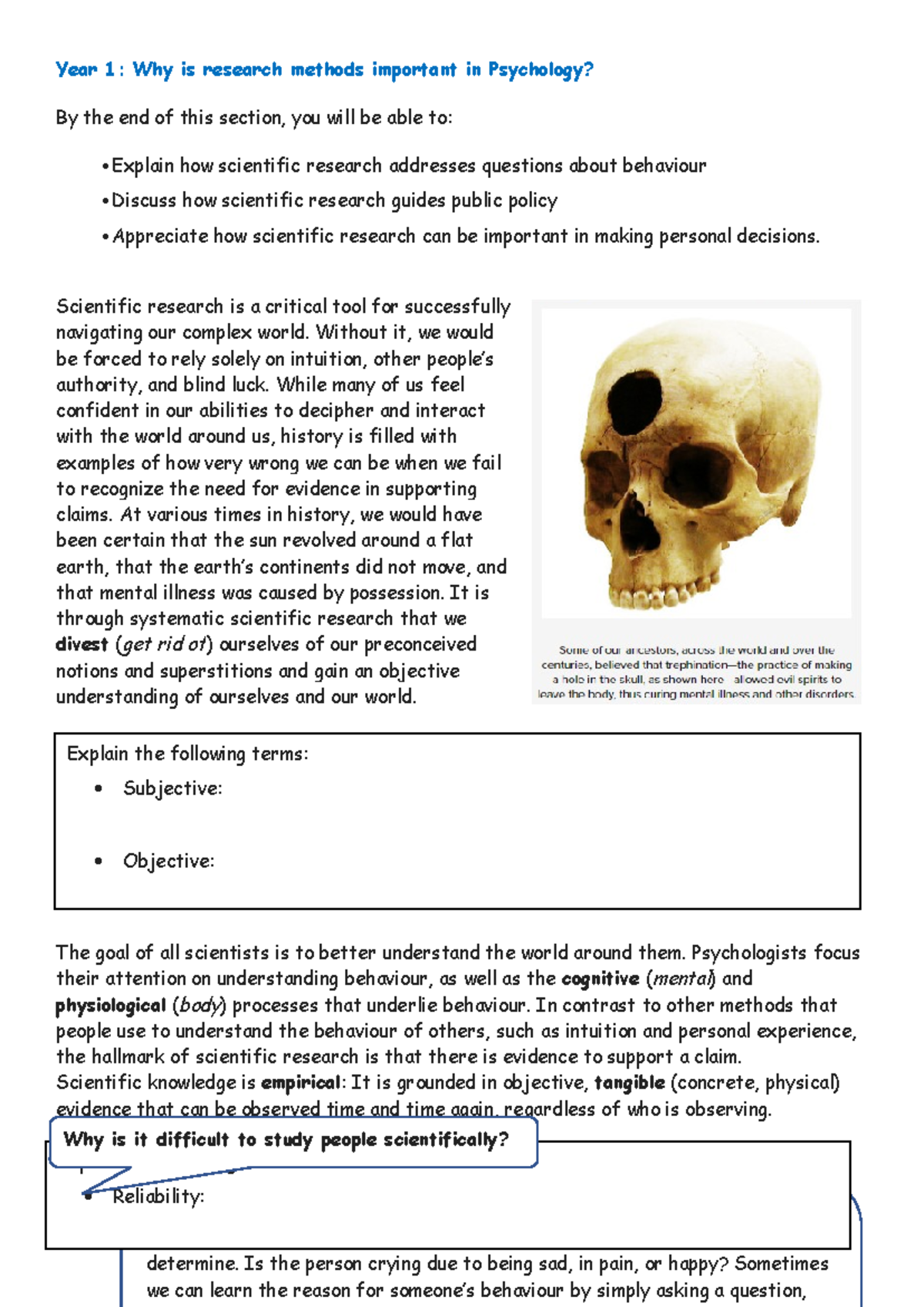 Year 1: Importance of Research Methods in Psychology - Studocu