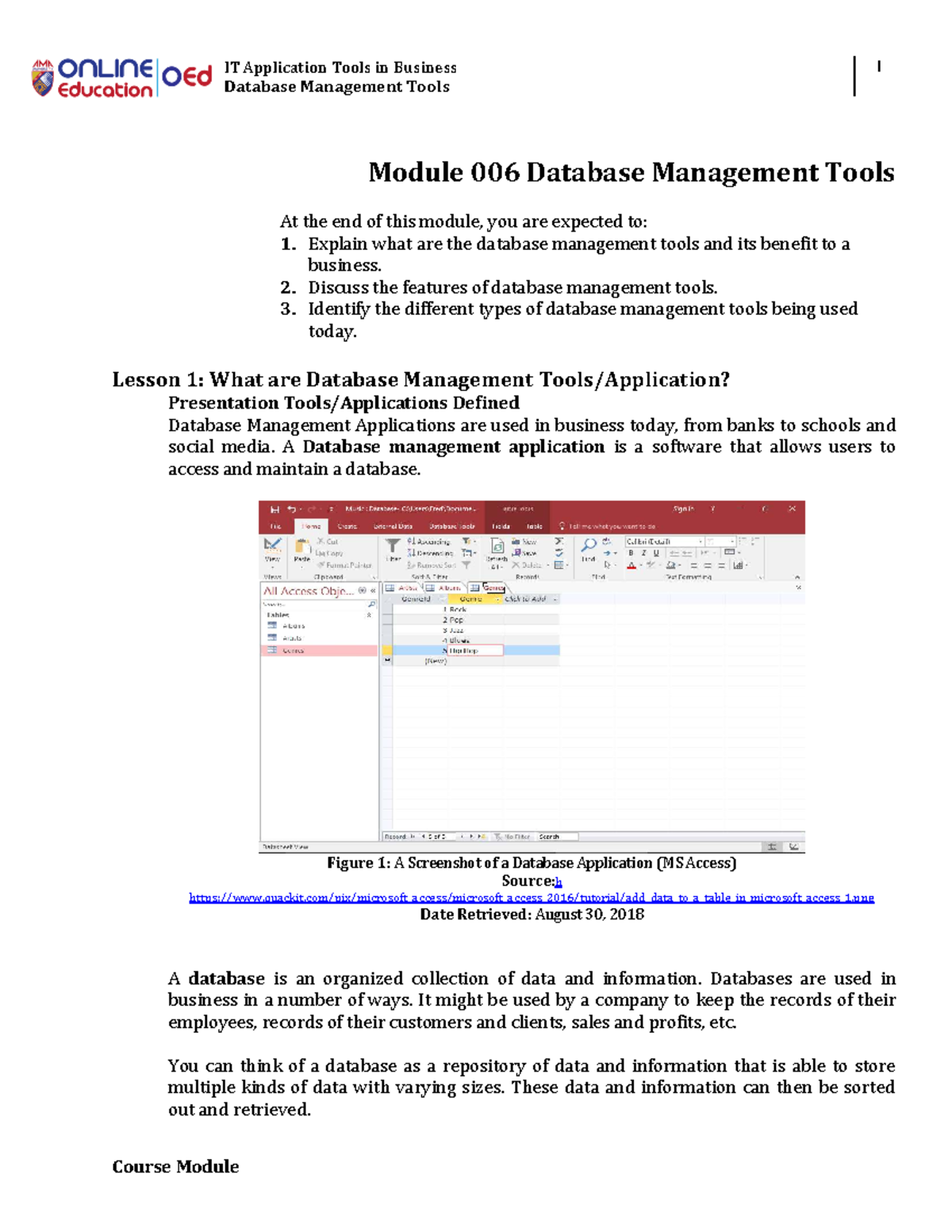 IT Application Tools in Business: Module 006 - Database Management ...