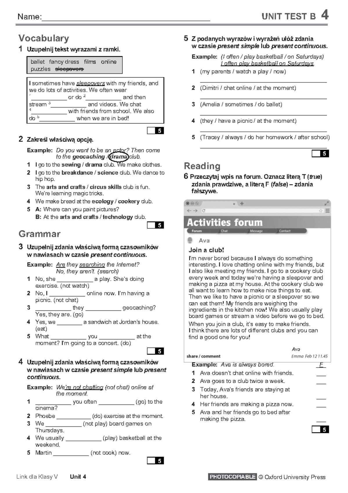 L5 U4 Unit Test B: Present Simple & Continuous Practice - Studocu