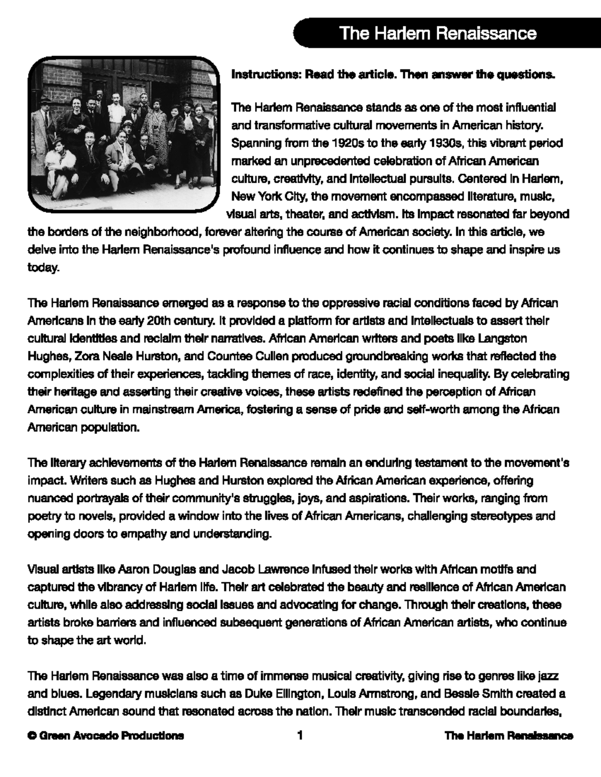 Harlem Renaissance Overview and Critical Analysis - Student Copy - Studocu