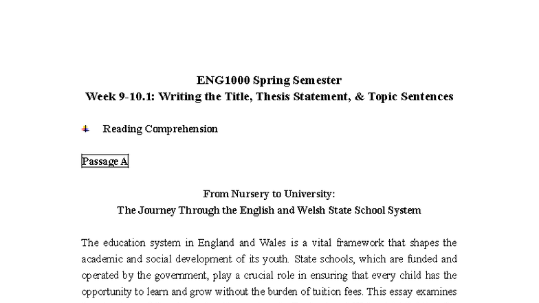 ENG1000 Week 9-10: Title, Thesis & Topic Sentences Analysis - Studocu
