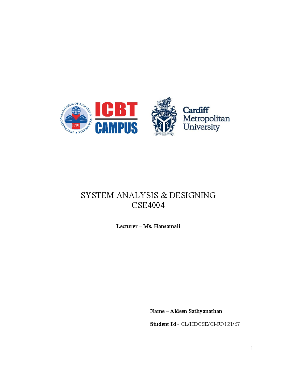 System Analysis & Designing - CSE Assignments Overview & Insights - Studocu