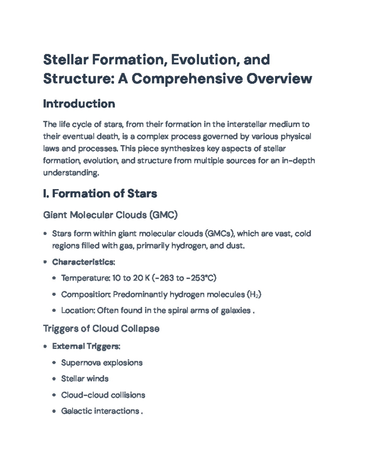 Stellar Formation and Evolution: A Comprehensive Overview (Course Code ...
