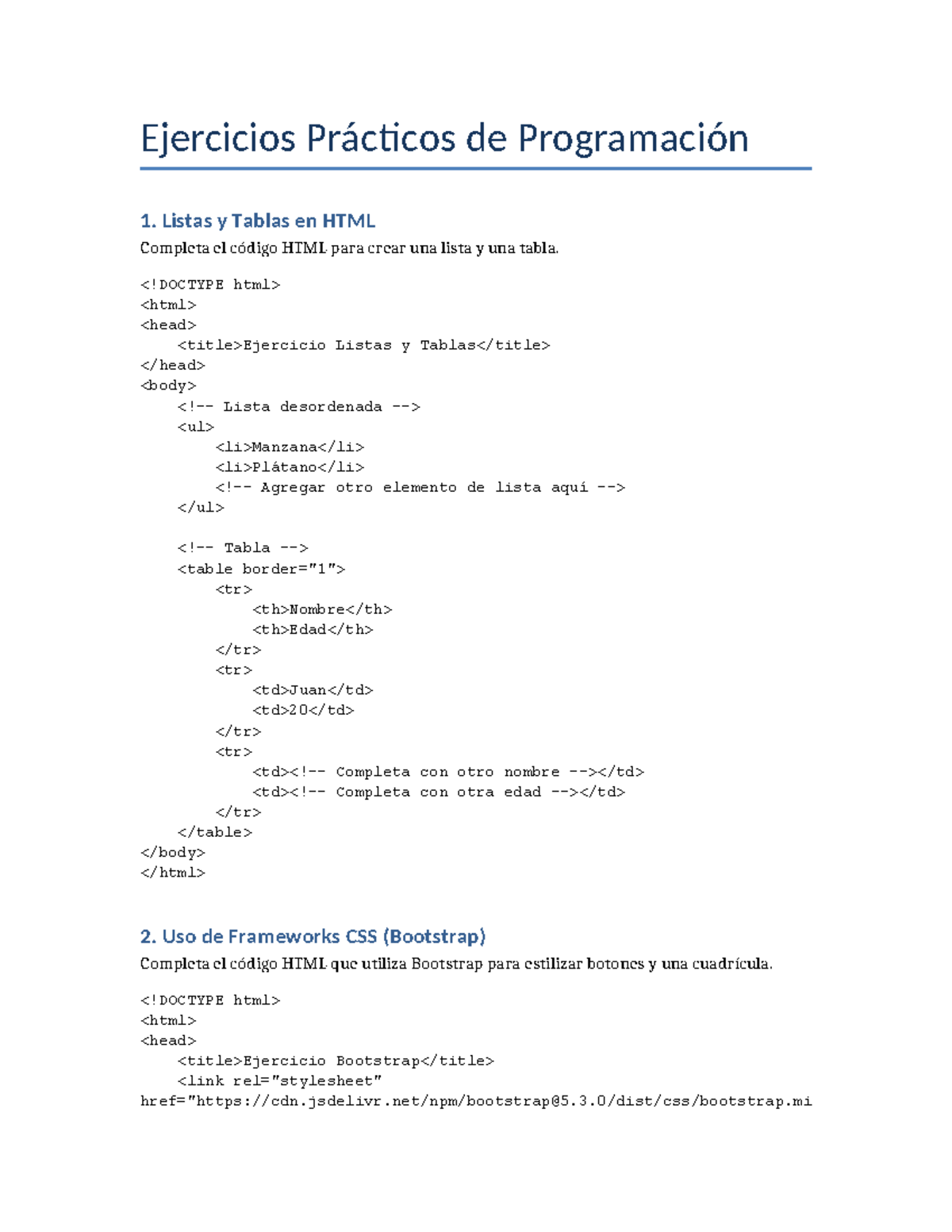 Ejercicios Prácticos de Programación 1: Listas, Tablas y CSS - Studocu