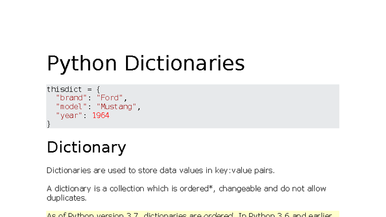 Python Dictionaries: Key-Value Pairs Explained (CS101) - Studocu