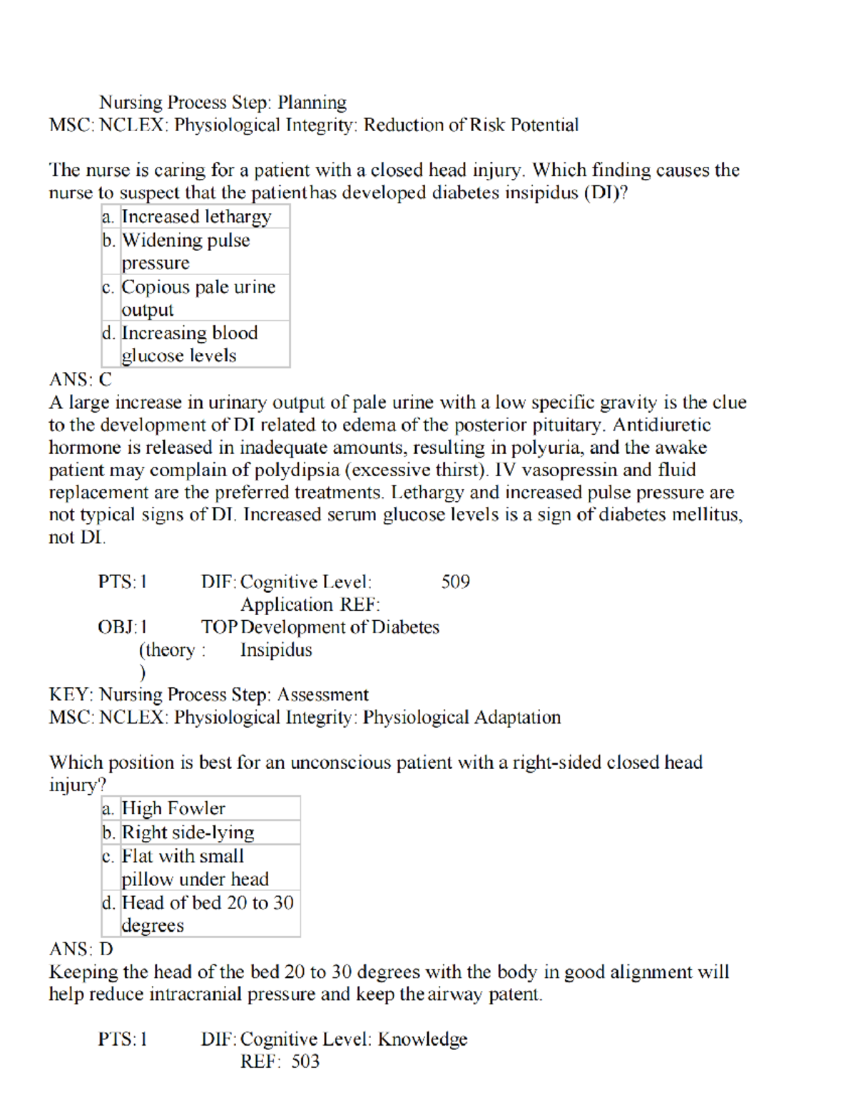 Nursing Process: Planning & Assessment for DI - NCLEX Review - Studocu