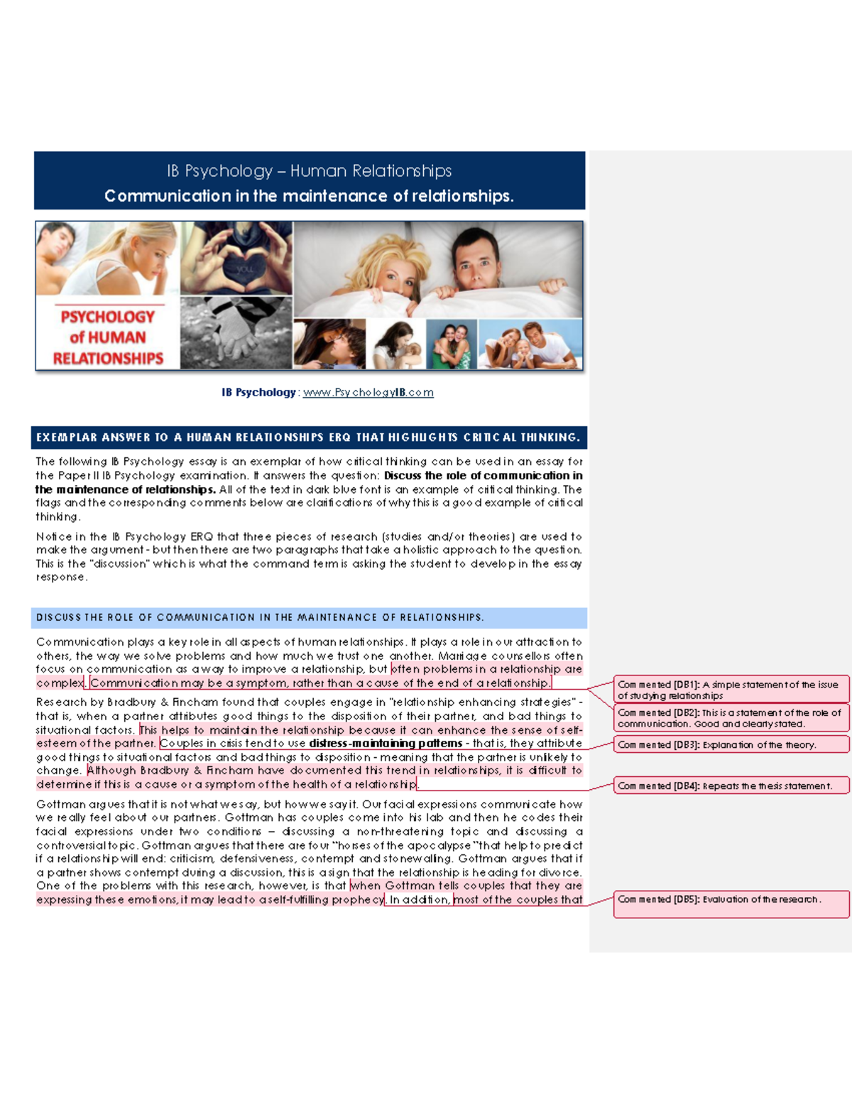 IB Psychology: Exemplary ERQ on Communication in Relationships - Studocu