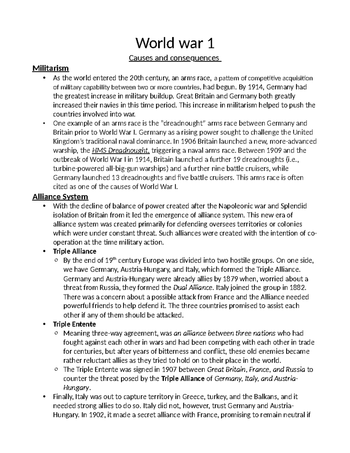 World WAR 1 - World war 1 Causes and consequences Militarism As the ...