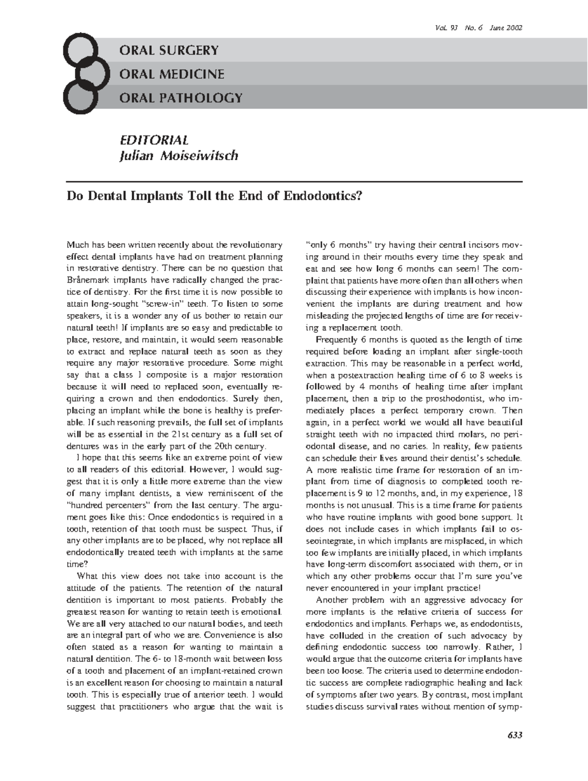 Do Dental Implants Signal the End of Endodontics? - Studocu