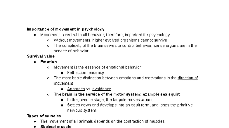 Behavioral Neuroscience Exam 4: The Role of Movement in Psychology ...