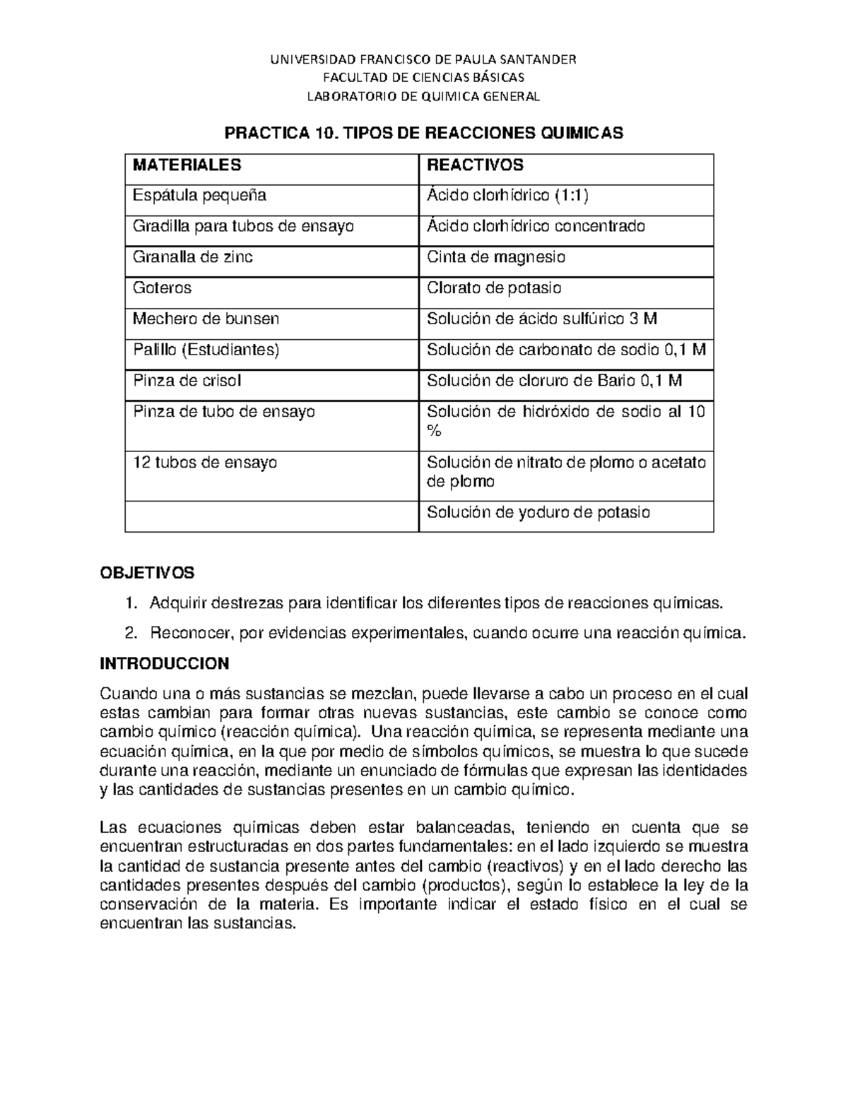 Práctica 10: Tipos de Reacciones Químicas en el Laboratorio de Química ...