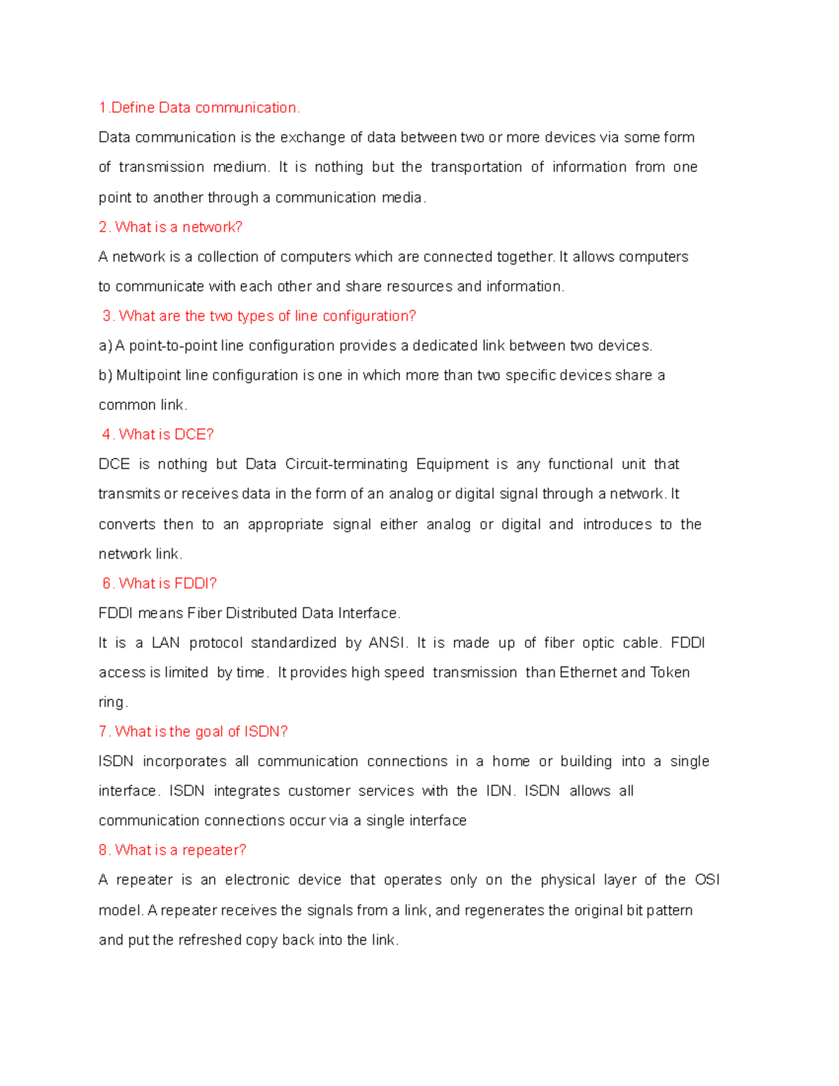 DCCN 2 Mark - DCCN questions - 1 Data communication. Data communication ...