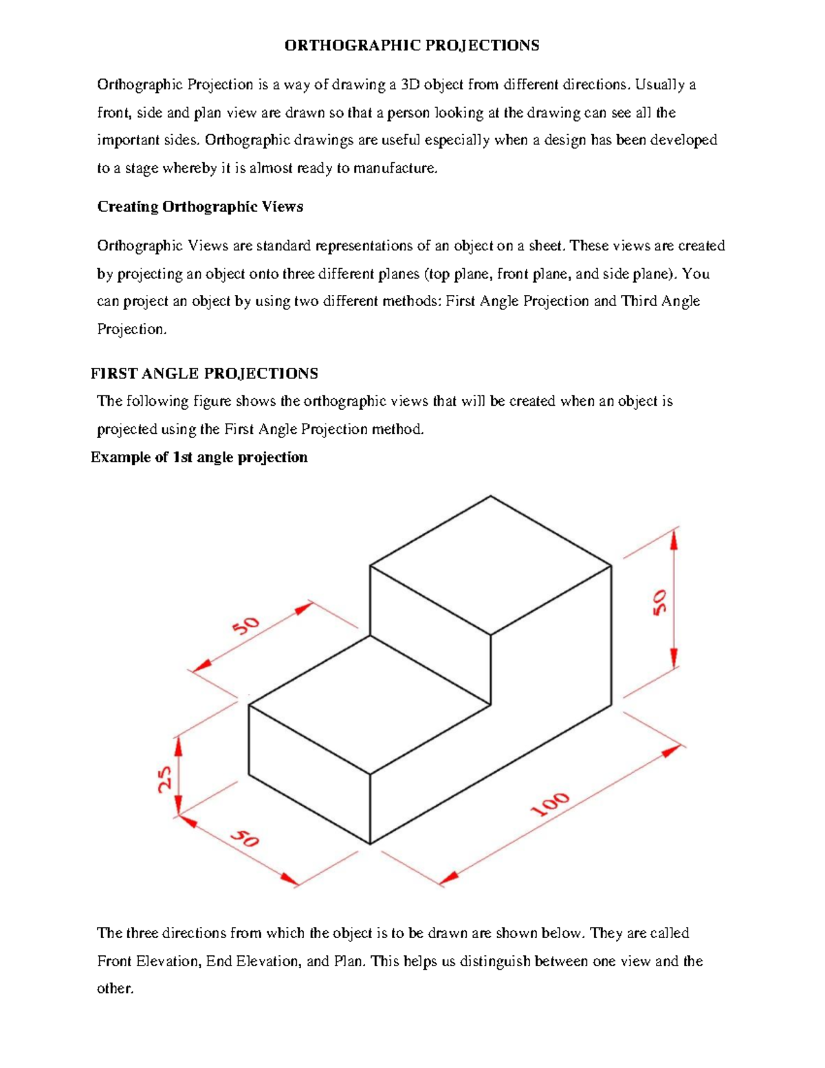ORTHOGRAPHIC PROJECTIONS - Notes on 1st & 3rd Angle Methods - Studocu