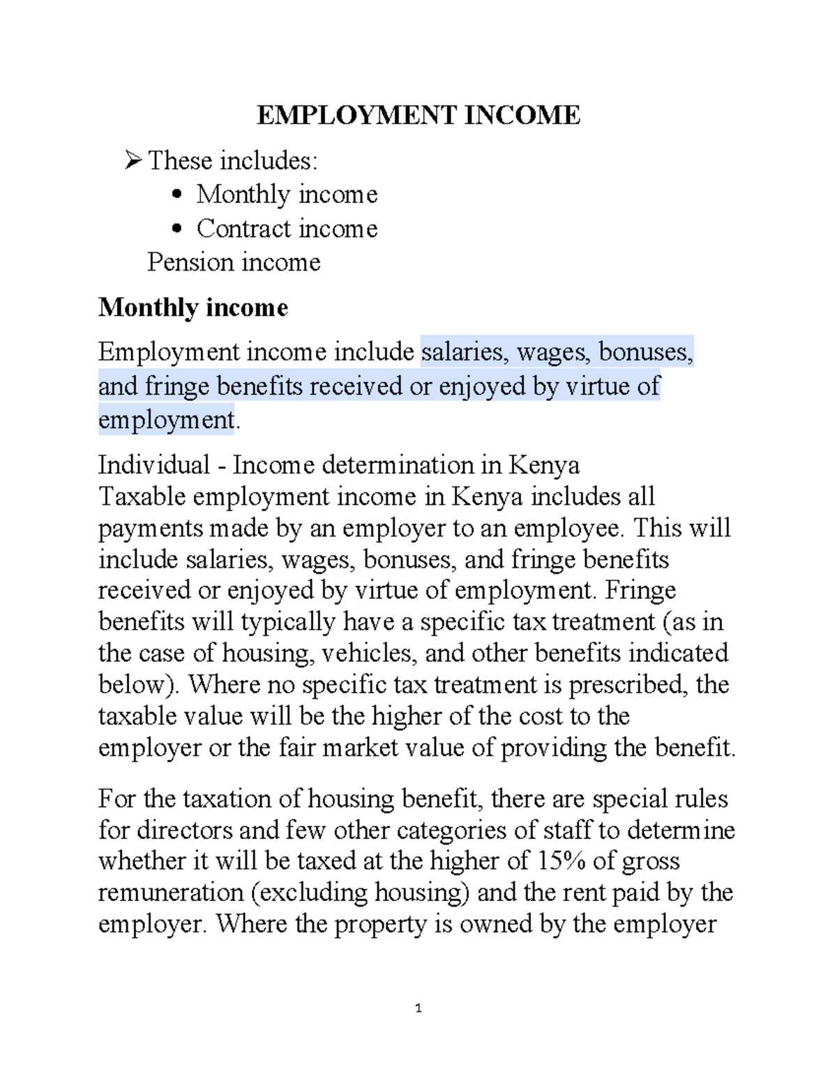 Employment Income - helpful article - EMPLOYMENT INCOME These includes ...
