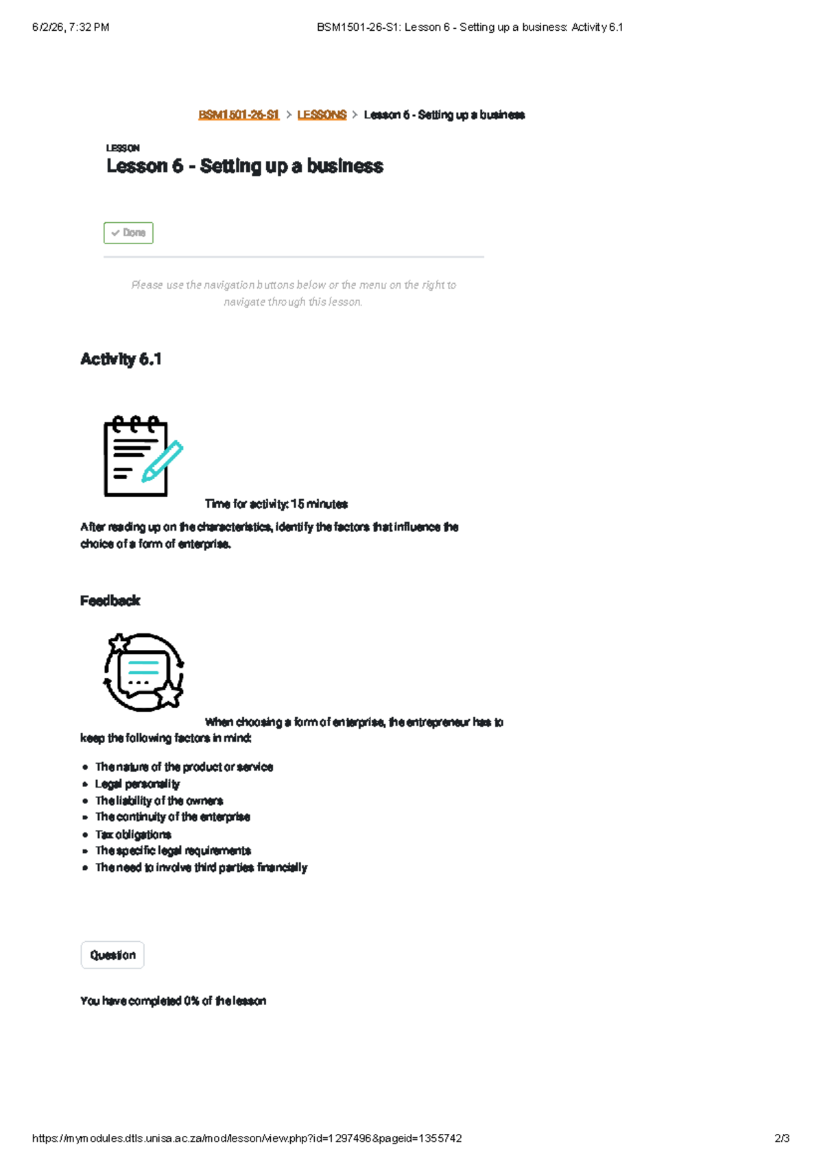 BSM1501-26-S1: Lesson 6 - Setting up a business - Studocu